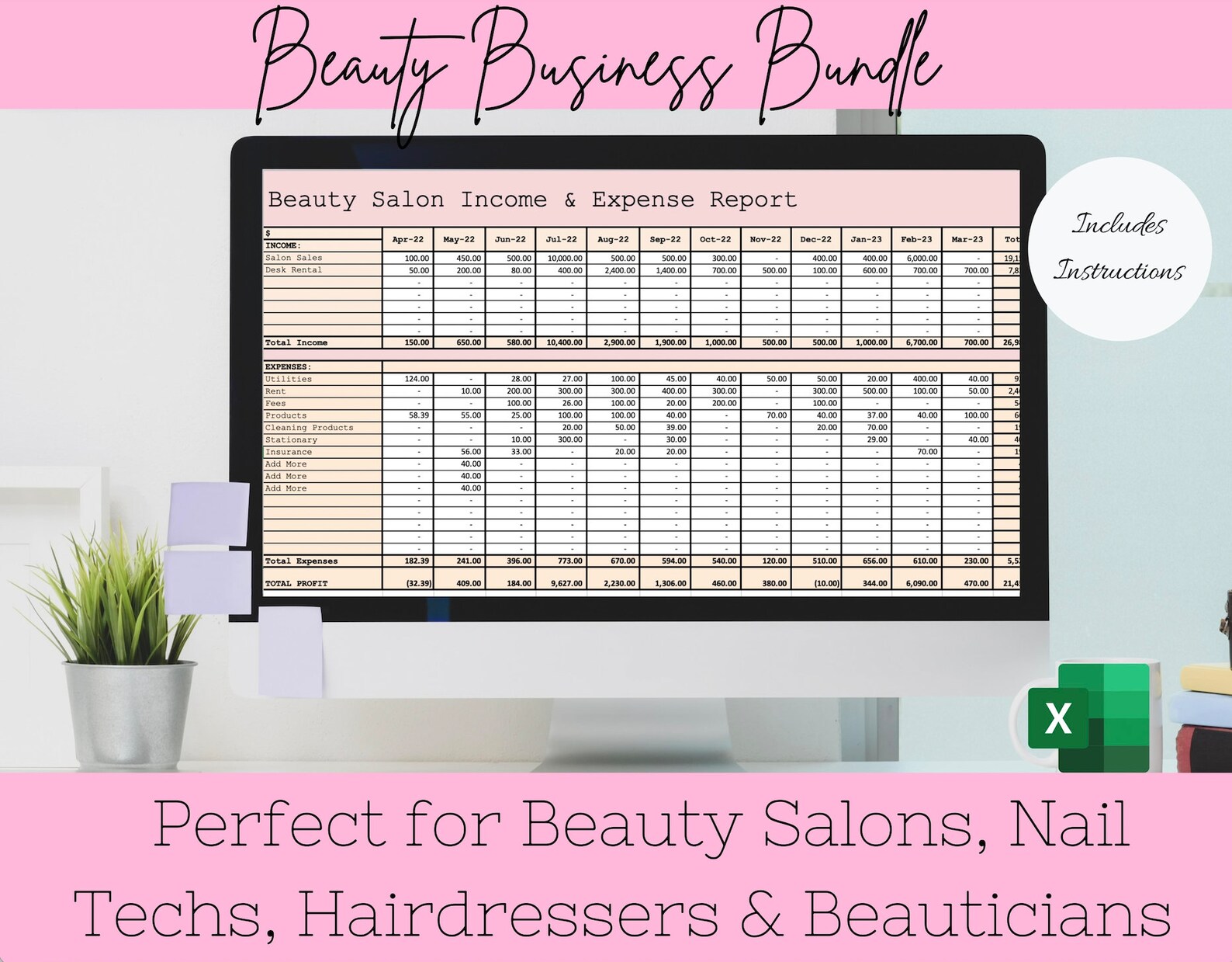 Beauty Business Bookkeeping Spreadsheet Beauty Business - Etsy UK