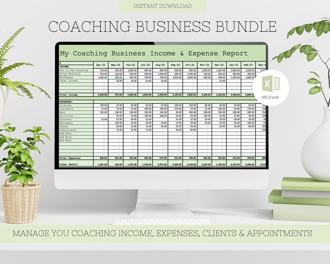 Coaching Business Bundle, Bookkeeping Spreadsheet, Client Appointment ...