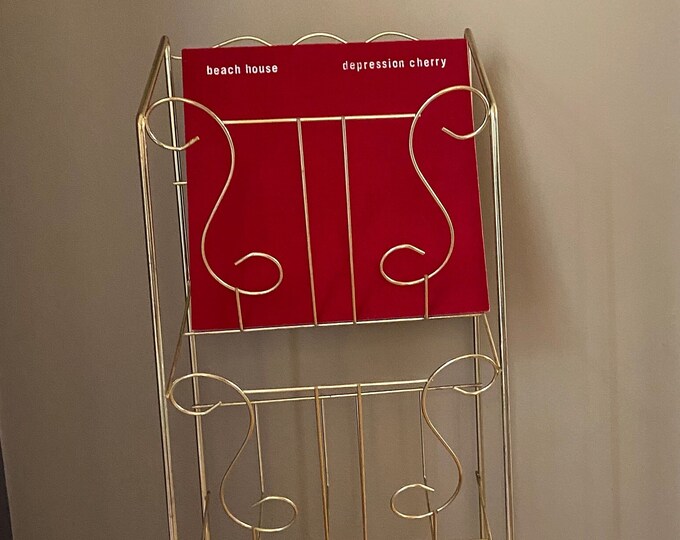 Vintage MCM Midcentury Danish Modern Goldstone Wired Gold Metal Record ...