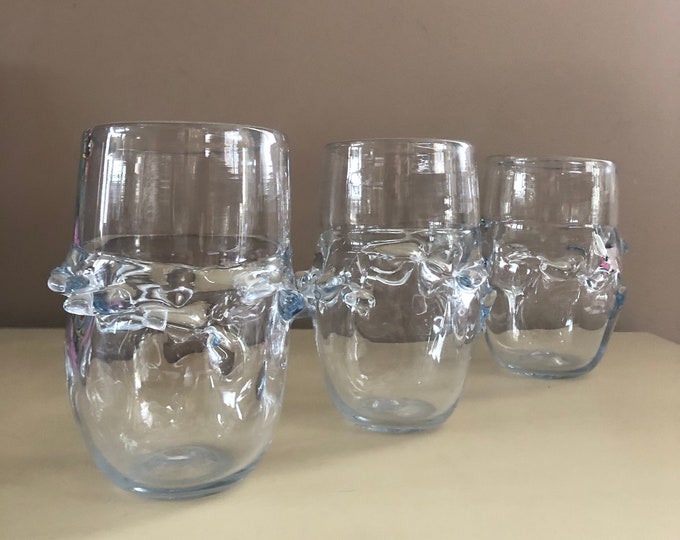 Set 0f 3 - Outrageous Handblown, Artist Signed Freeform, Puckered Clear ...