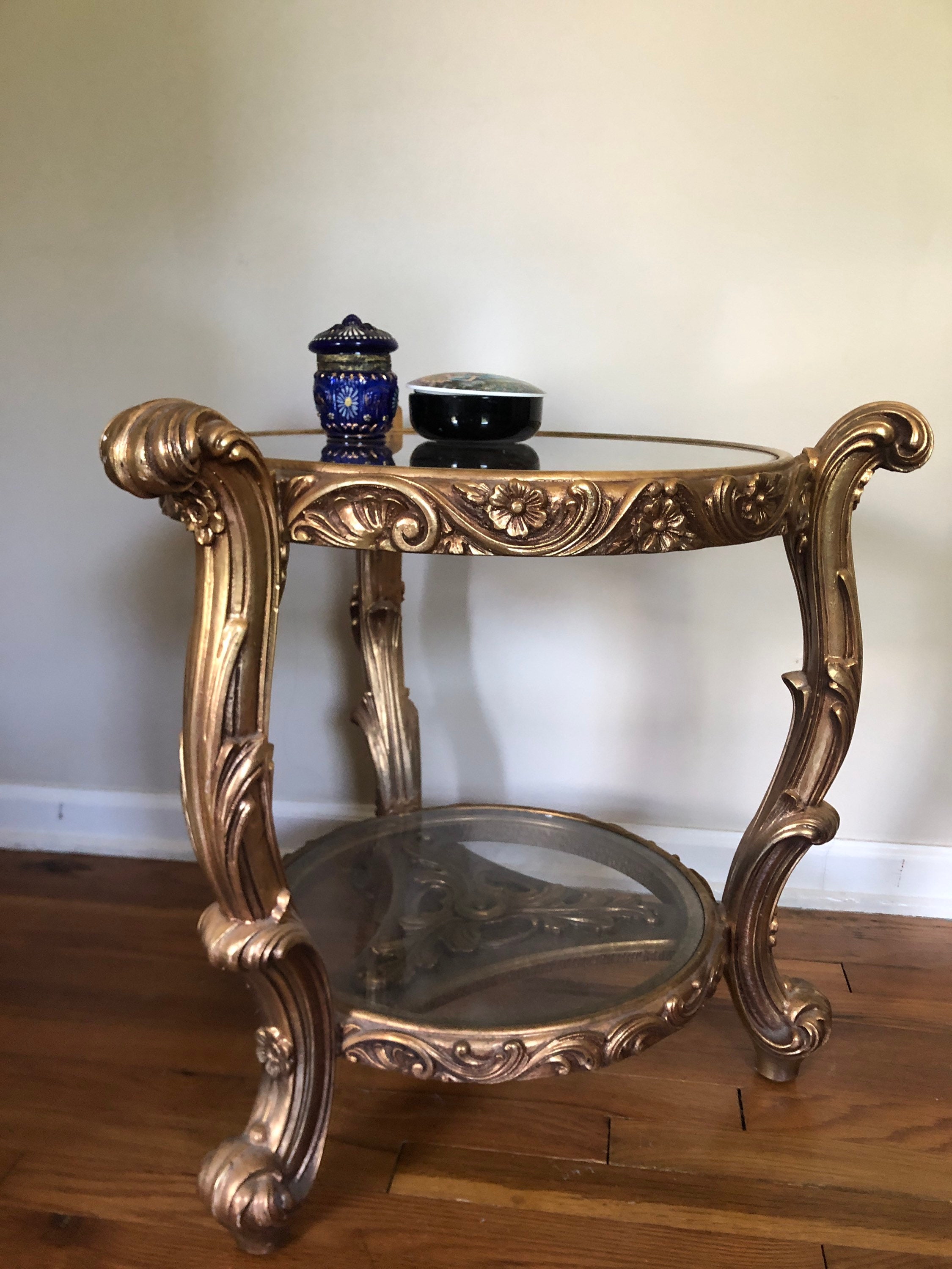 Vintage 70s Neoclassical French Gold Gild With Glass Surface | Etsy