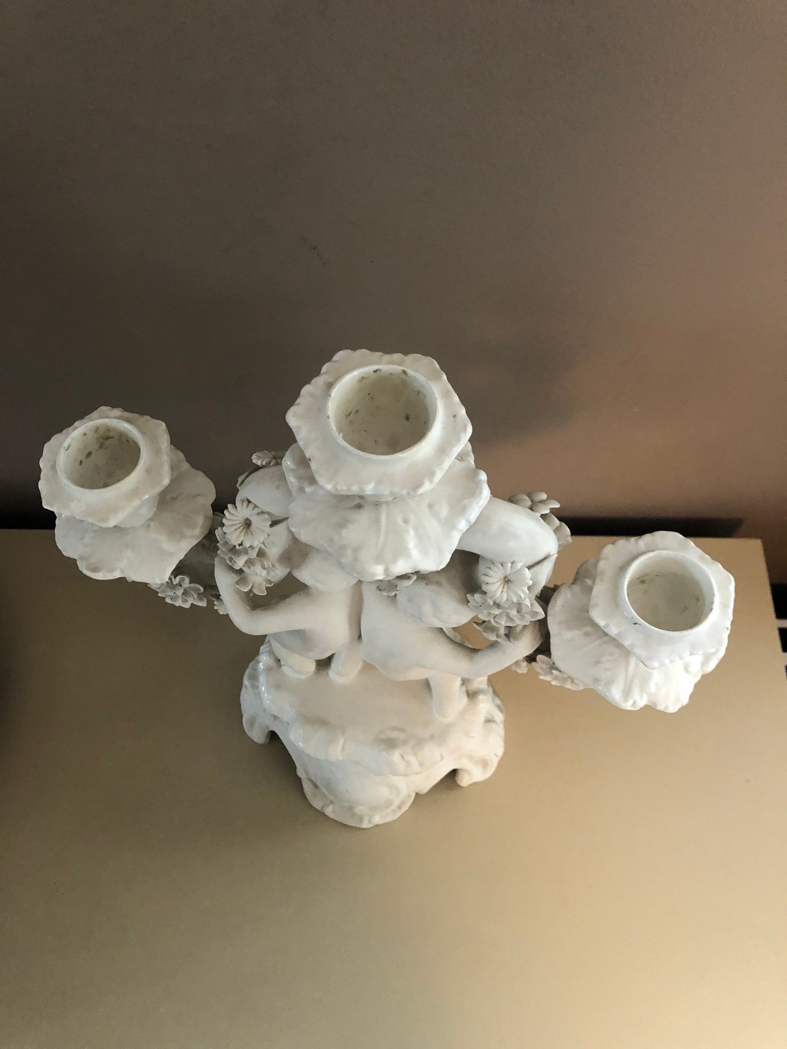 Vintage Italian White Carved Chalkware Candelabra Cherub Torchiere 3 ...