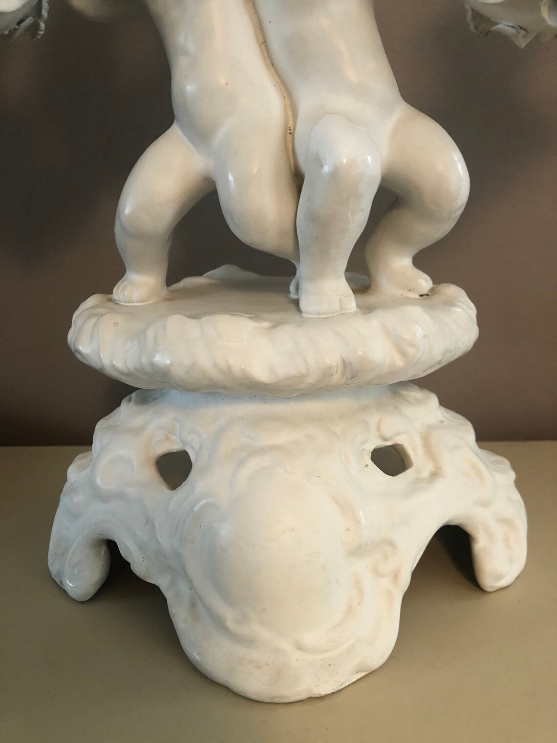 Vintage Italian White Carved Chalkware Candelabra Cherub | Etsy