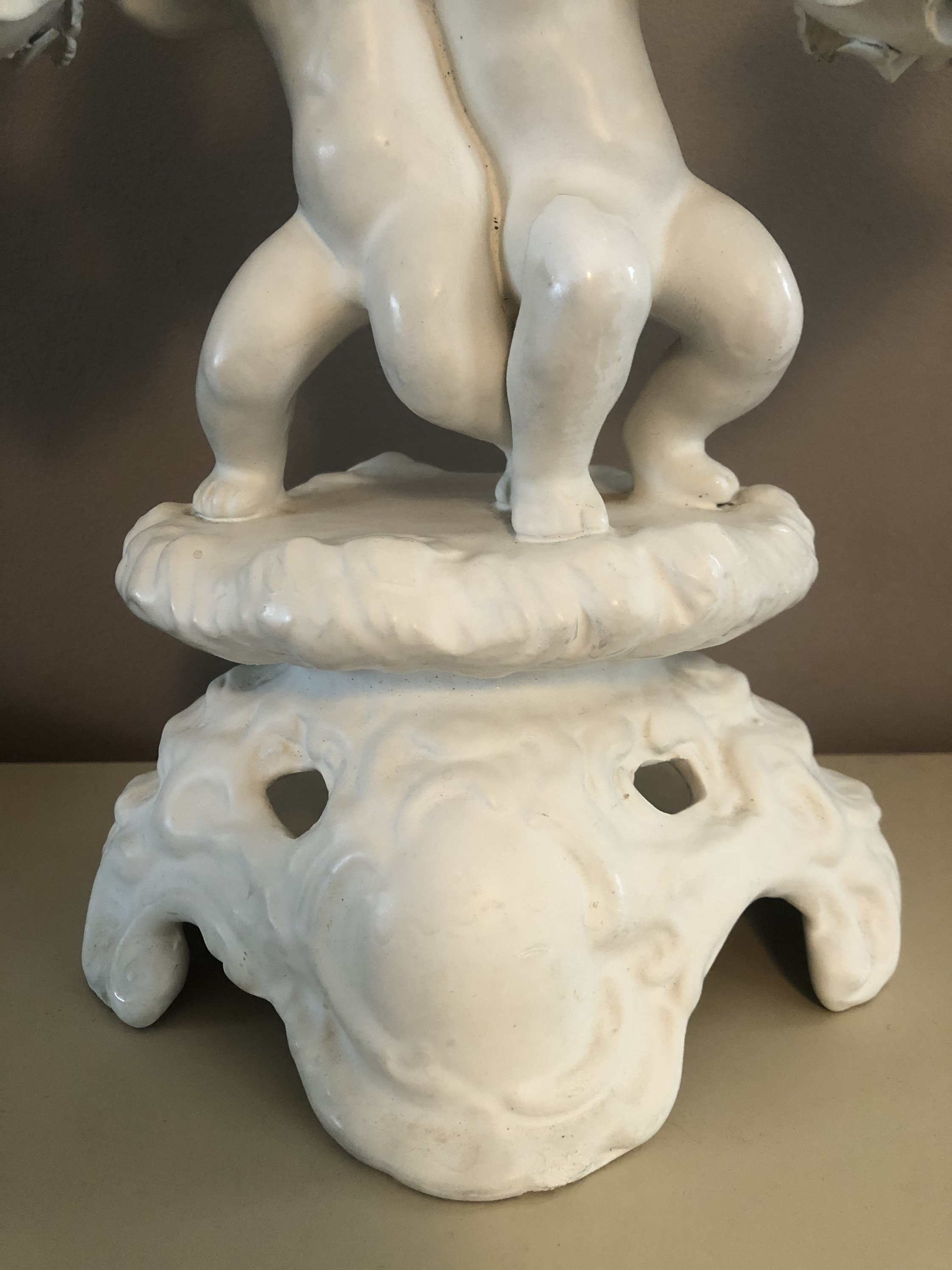 Vintage Italian White Carved Chalkware Candelabra Cherub Torchiere 3 ...