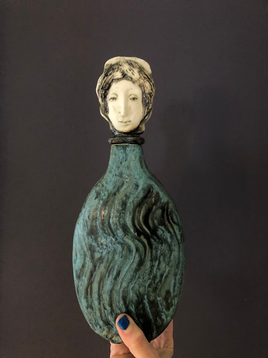 Hand-made Artisan Pottery Eclectic Decanter With Women's Head Topper ...
