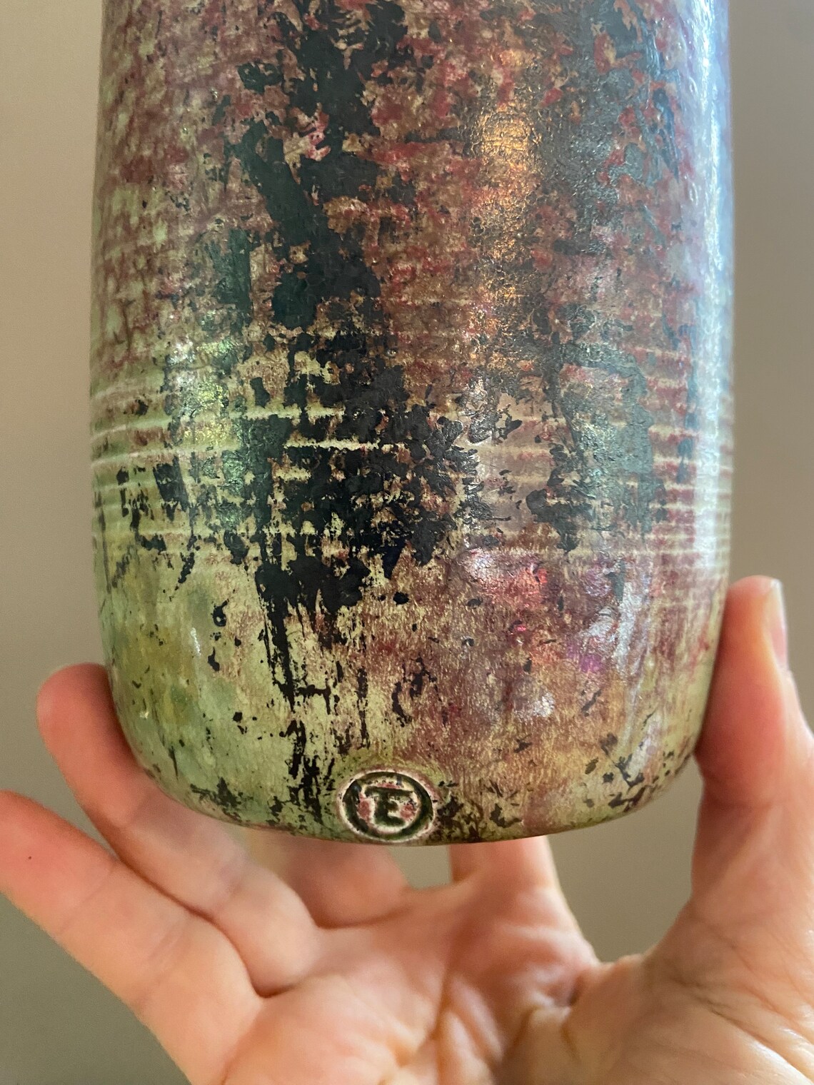 Eclectic Studio Pottery Artist Signed Raku Glaze Large Lidded Jar ...