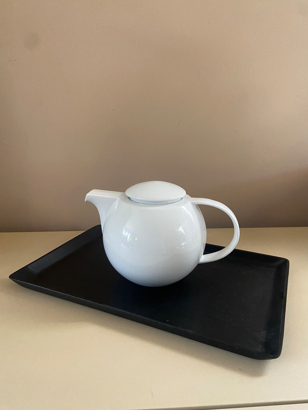 Vintage 80s Modernist Bauhaus All White Tea Pot, Spherical Modernist ...