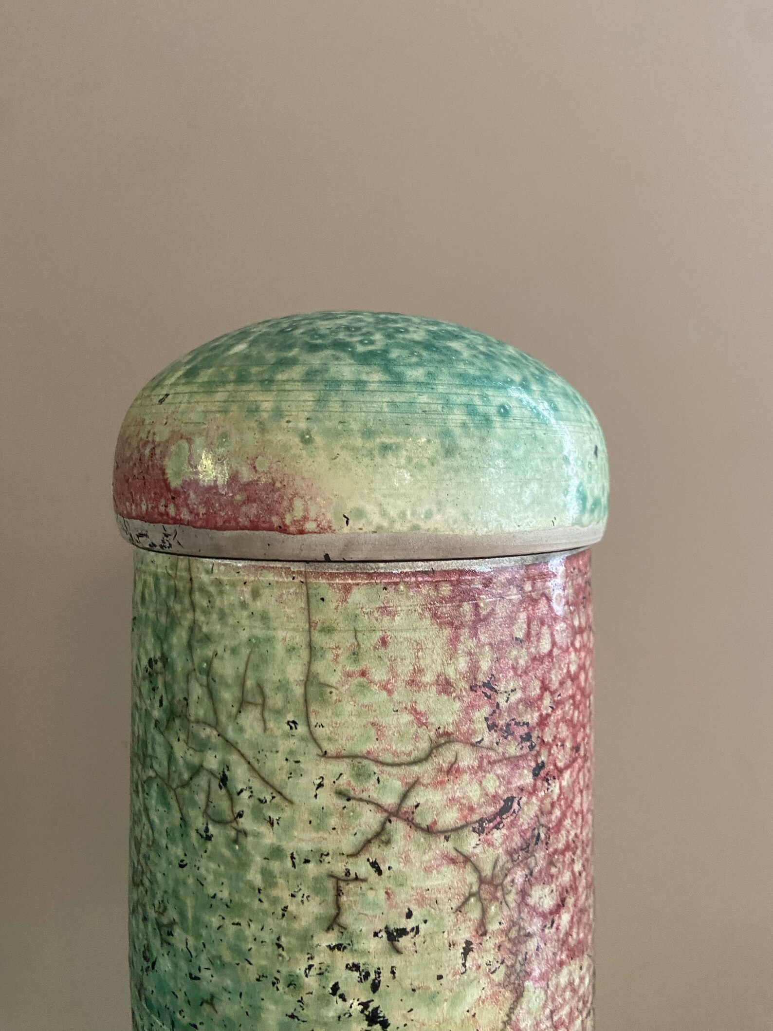Eclectic Studio Pottery Artist Signed Raku Glaze Large Lidded Jar ...