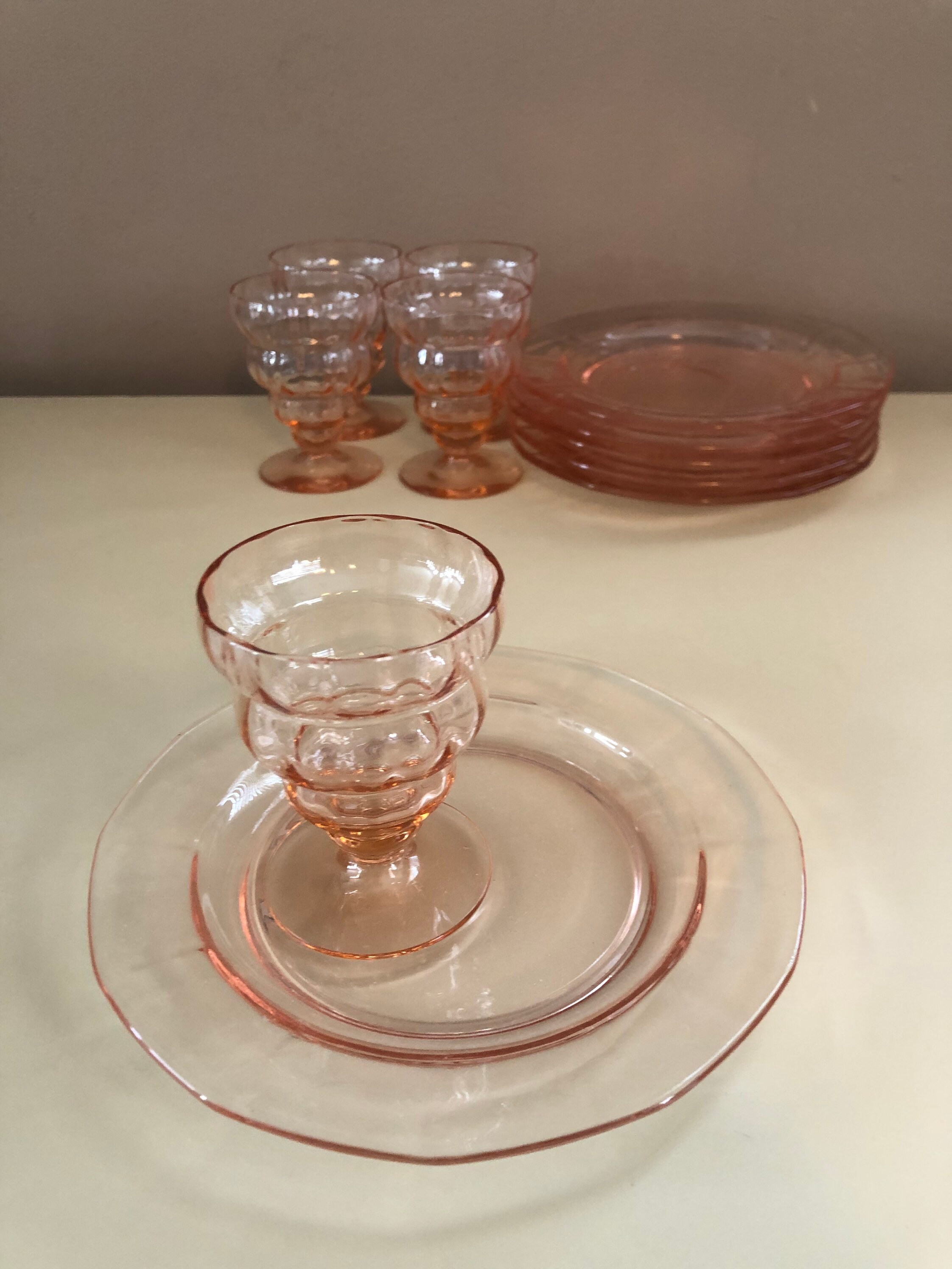 Antique 1920s Pink Depression Glass Beehive Canape/Snack | Etsy