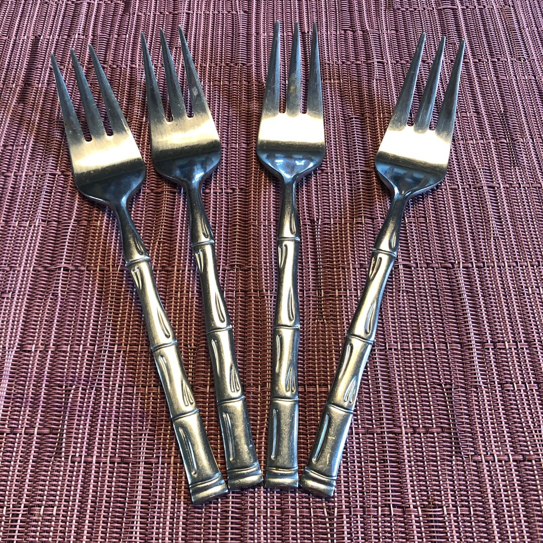 Set of 4 - Vintage 70s Decorative Bamboo Embossed Petite Cocktail Forks ...