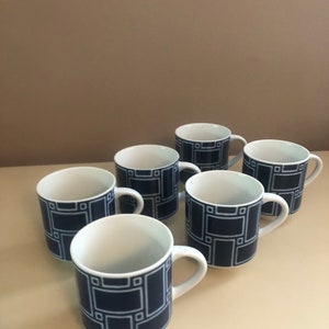 Set of 6 Vintage 70s Retro Geo Print Stackable Demi Coffee Mugs Cups by ...