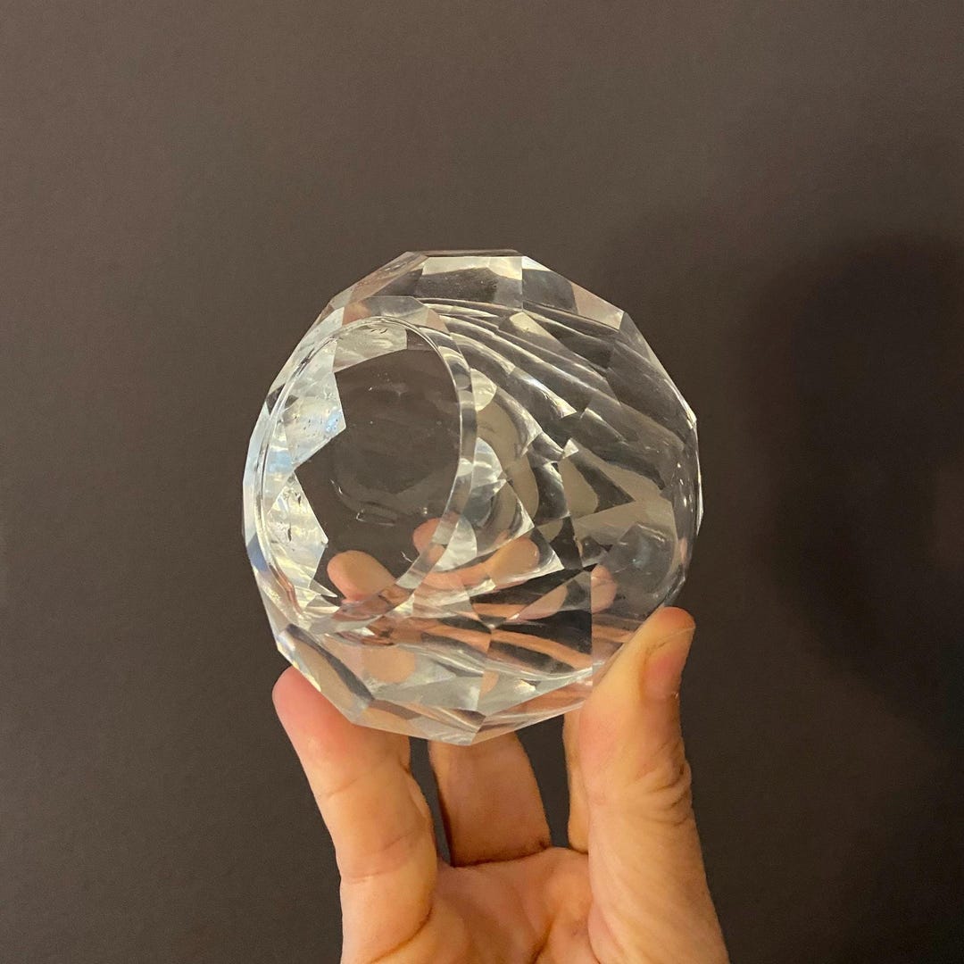 Vintage Faceted Cut Glass Circular Ball Orb Crystal Ashtray - Pod ...