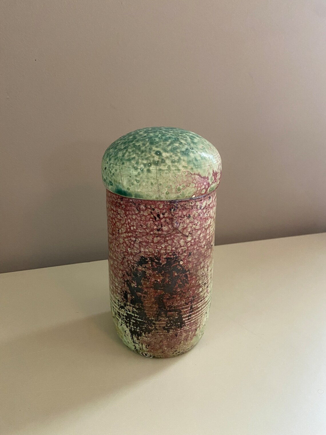 Eclectic Studio Pottery Artist Signed Raku Glaze Large Lidded Jar ...