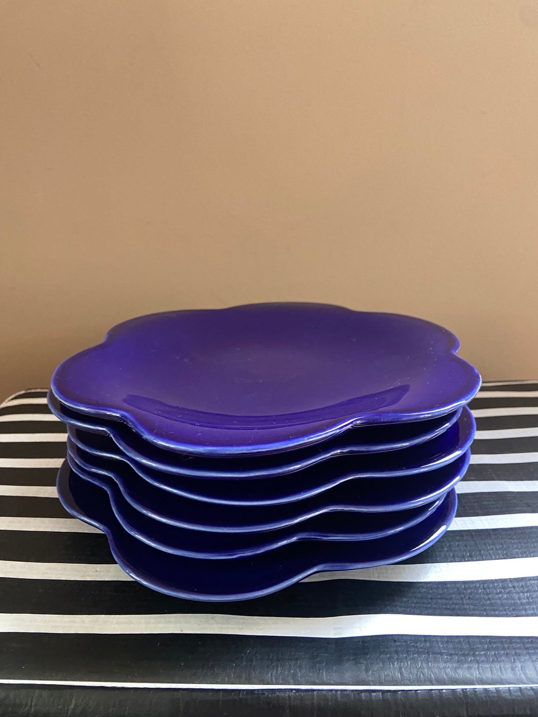 Set of 6 - Vintage 80s Maryse Boxer Blue Flower-shaped Plates, 9 ...