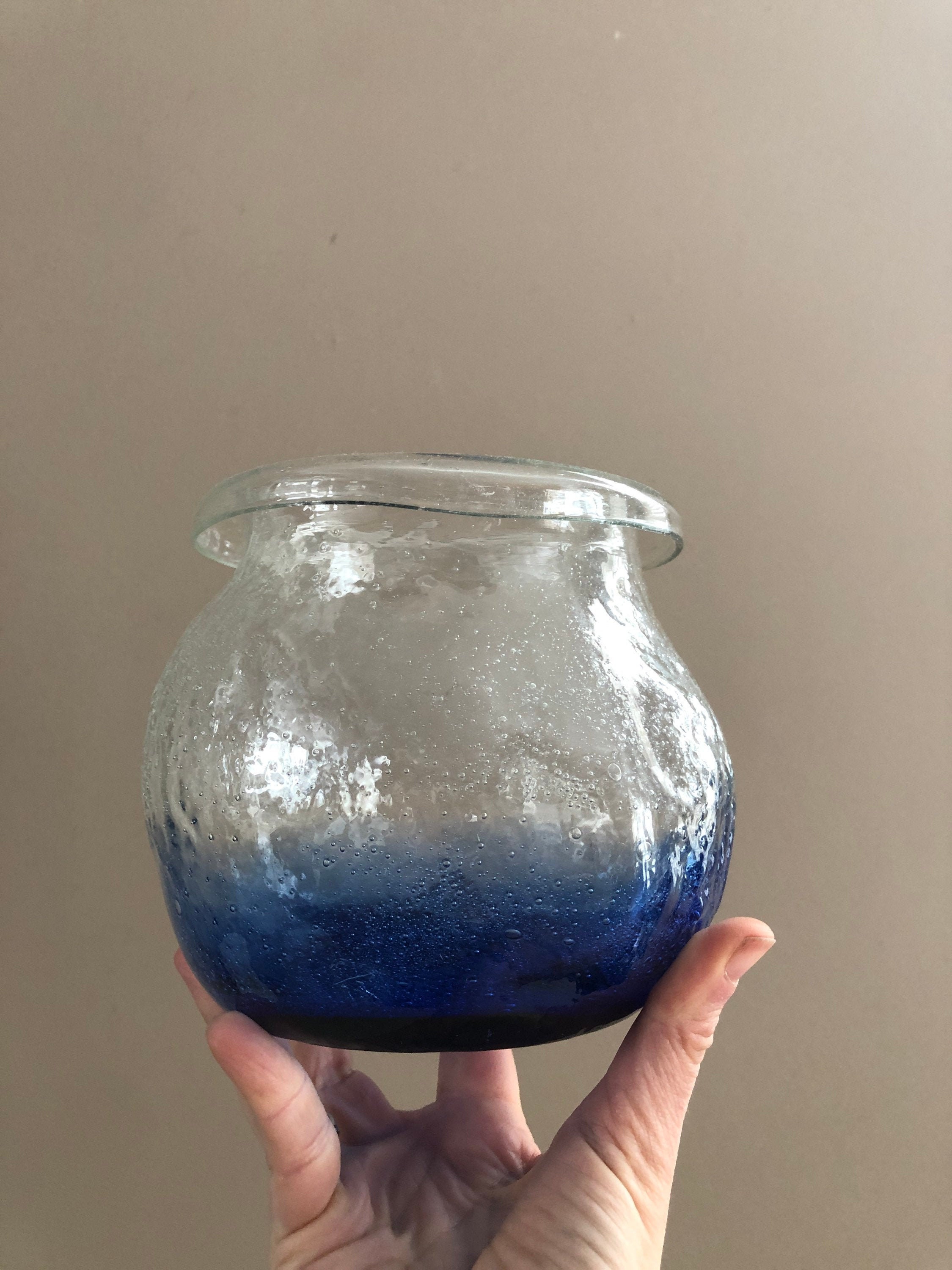 Vintage Gradient Blue to Translucent Large Art Glass Organic - Etsy