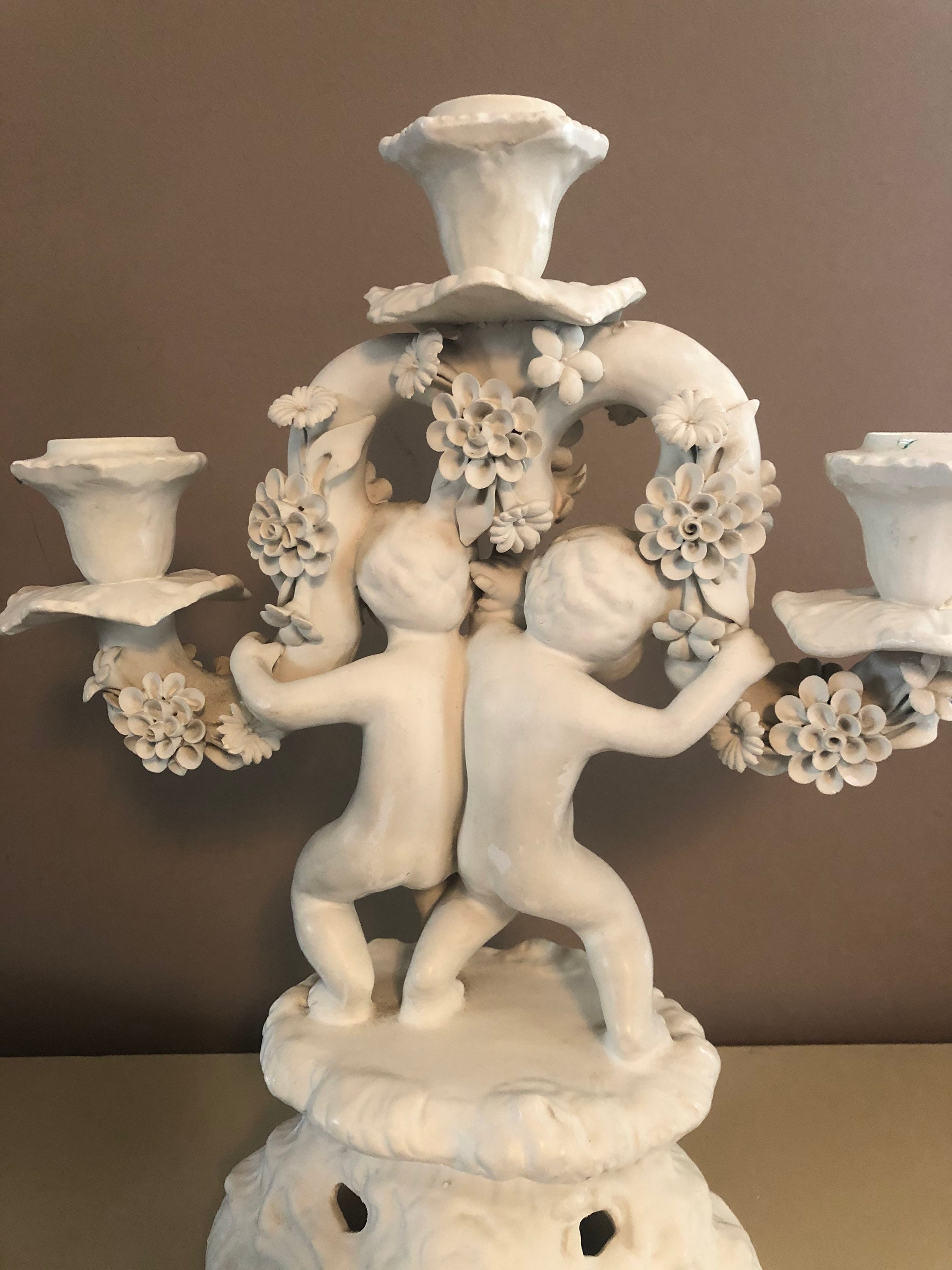 Vintage Italian White Carved Chalkware Candelabra Cherub Torchiere 3 ...