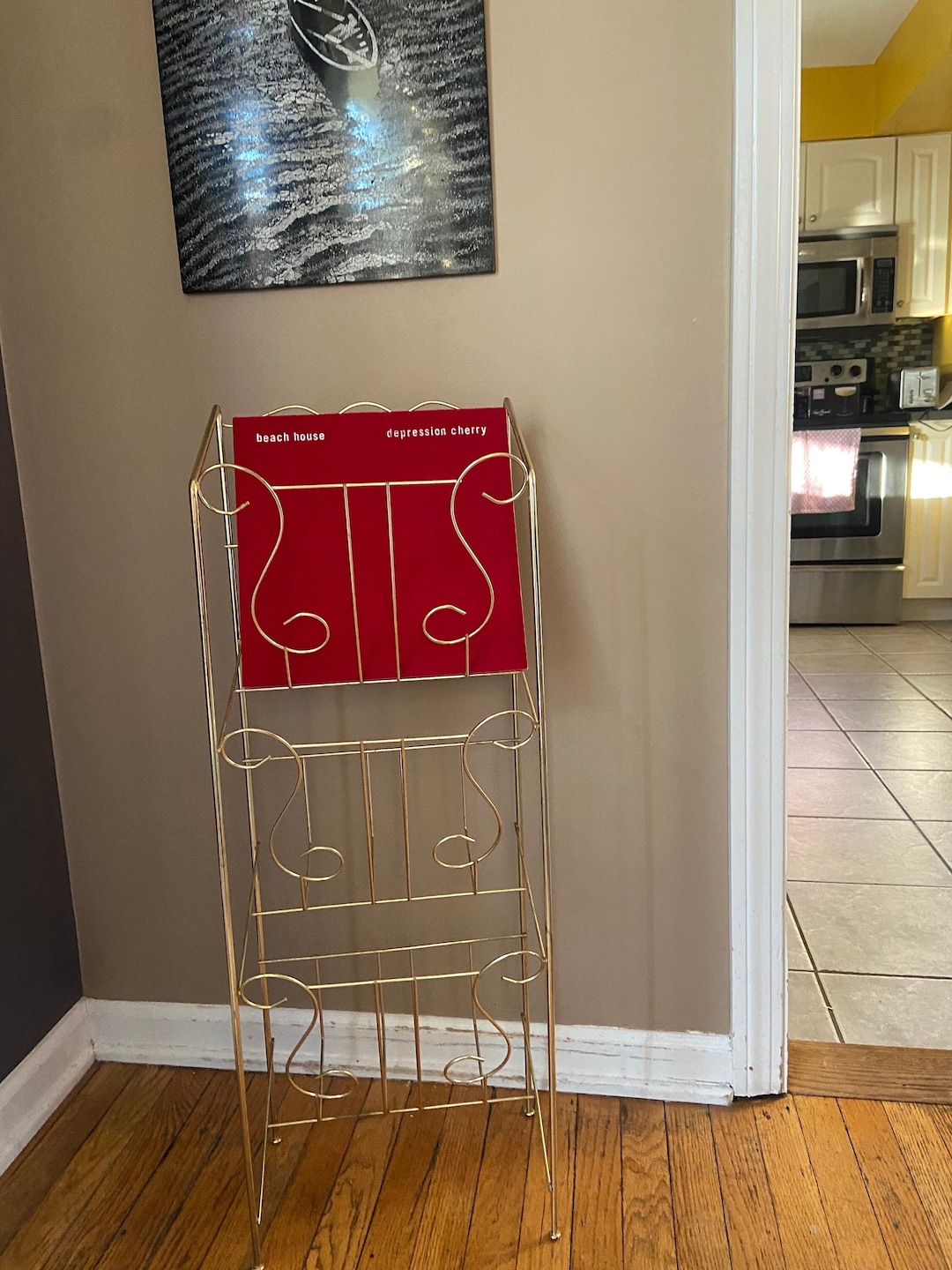 Vintage MCM Midcentury Danish Modern Goldstone Wired Gold Metal Record ...