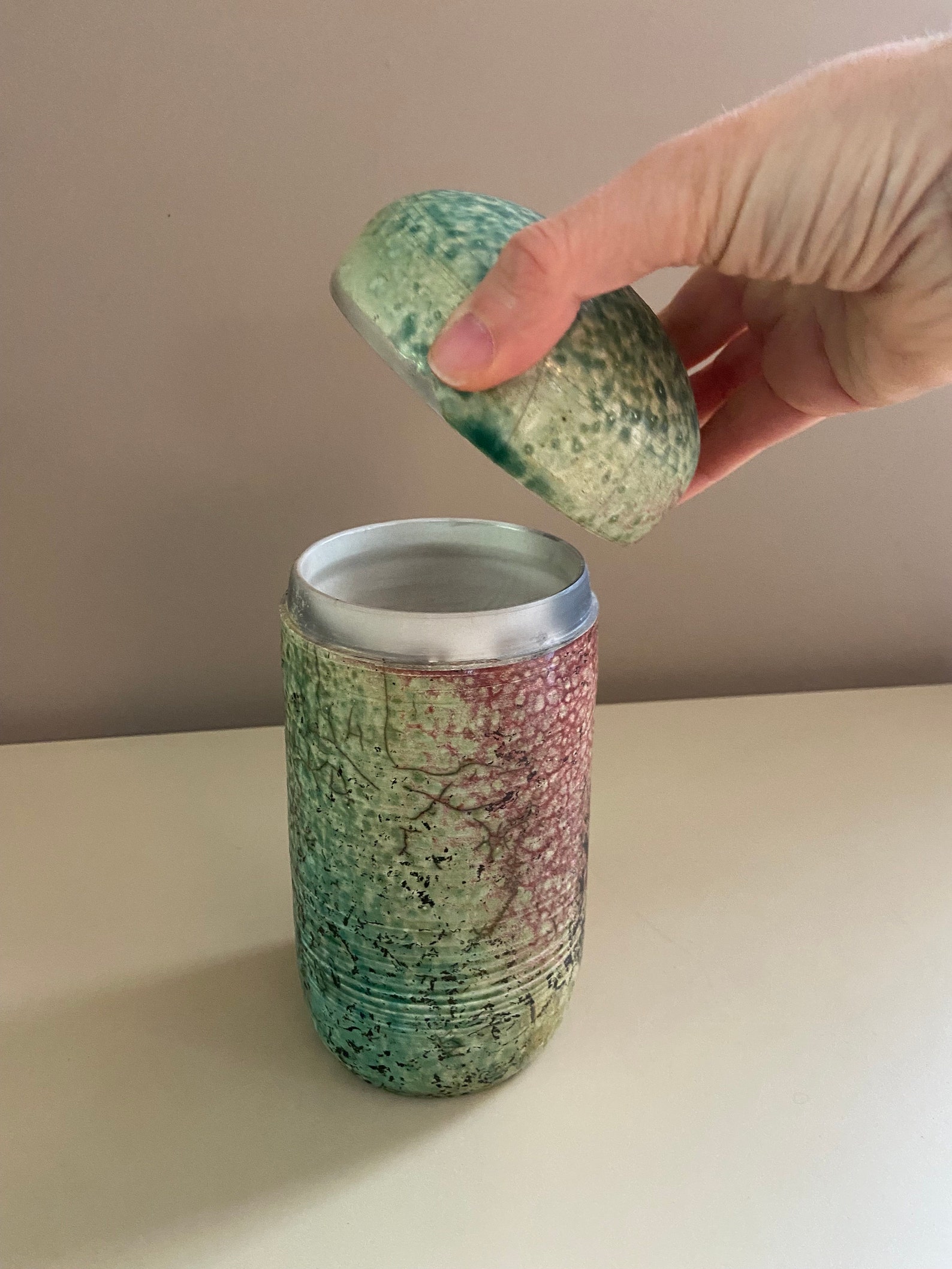 Eclectic Studio Pottery Artist Signed Raku Glaze Large Lidded Jar ...