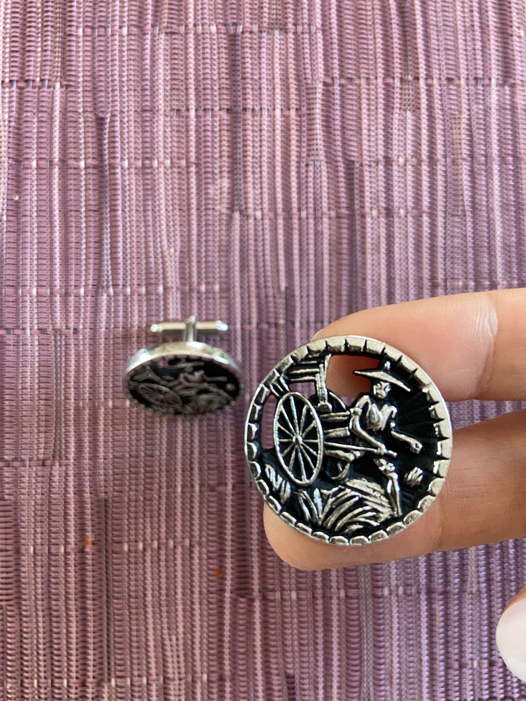 Vintage MCM Large Metal Japanese Novelty Mens Cuff Links of Man With ...