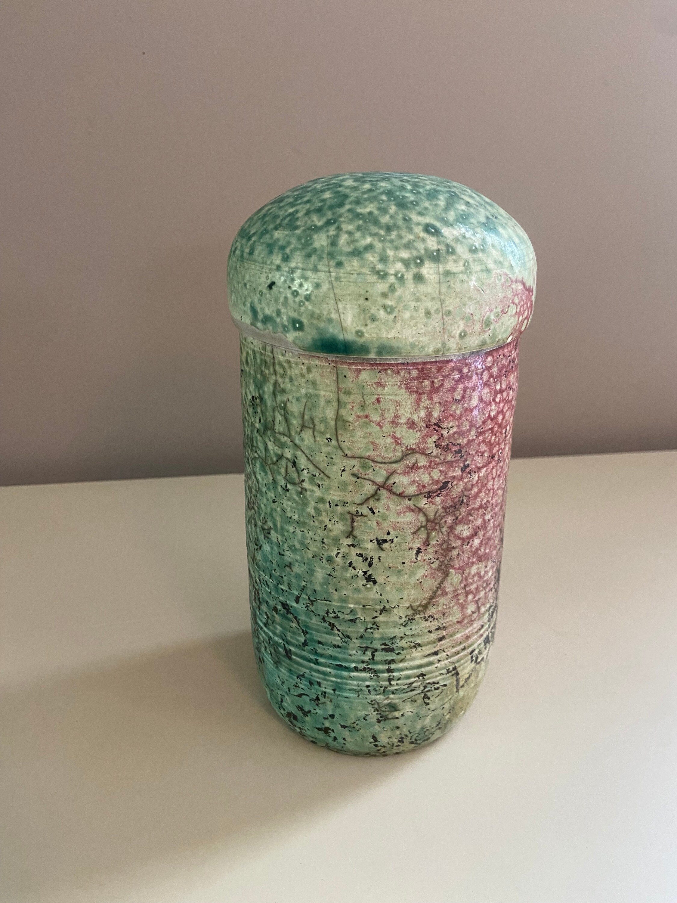 Eclectic Studio Pottery Artist Signed Raku Glaze Large Lidded Jar ...