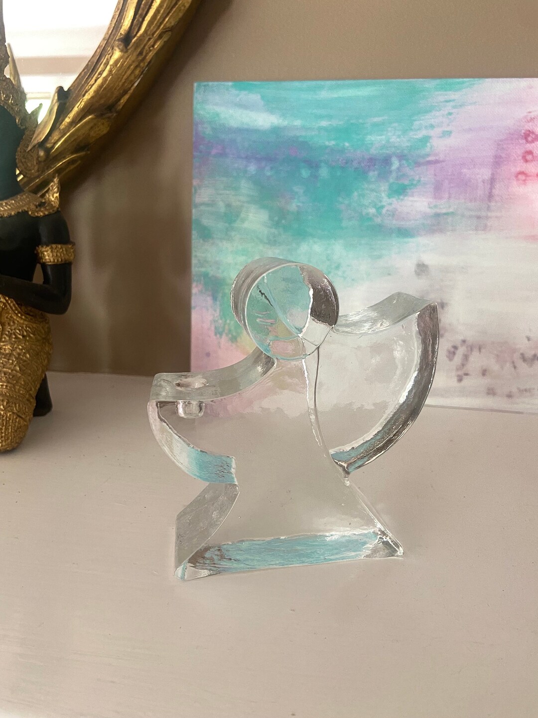 Vintage 70s MCM Modernist Bauhaus Block Glass Angel Candlestick ...