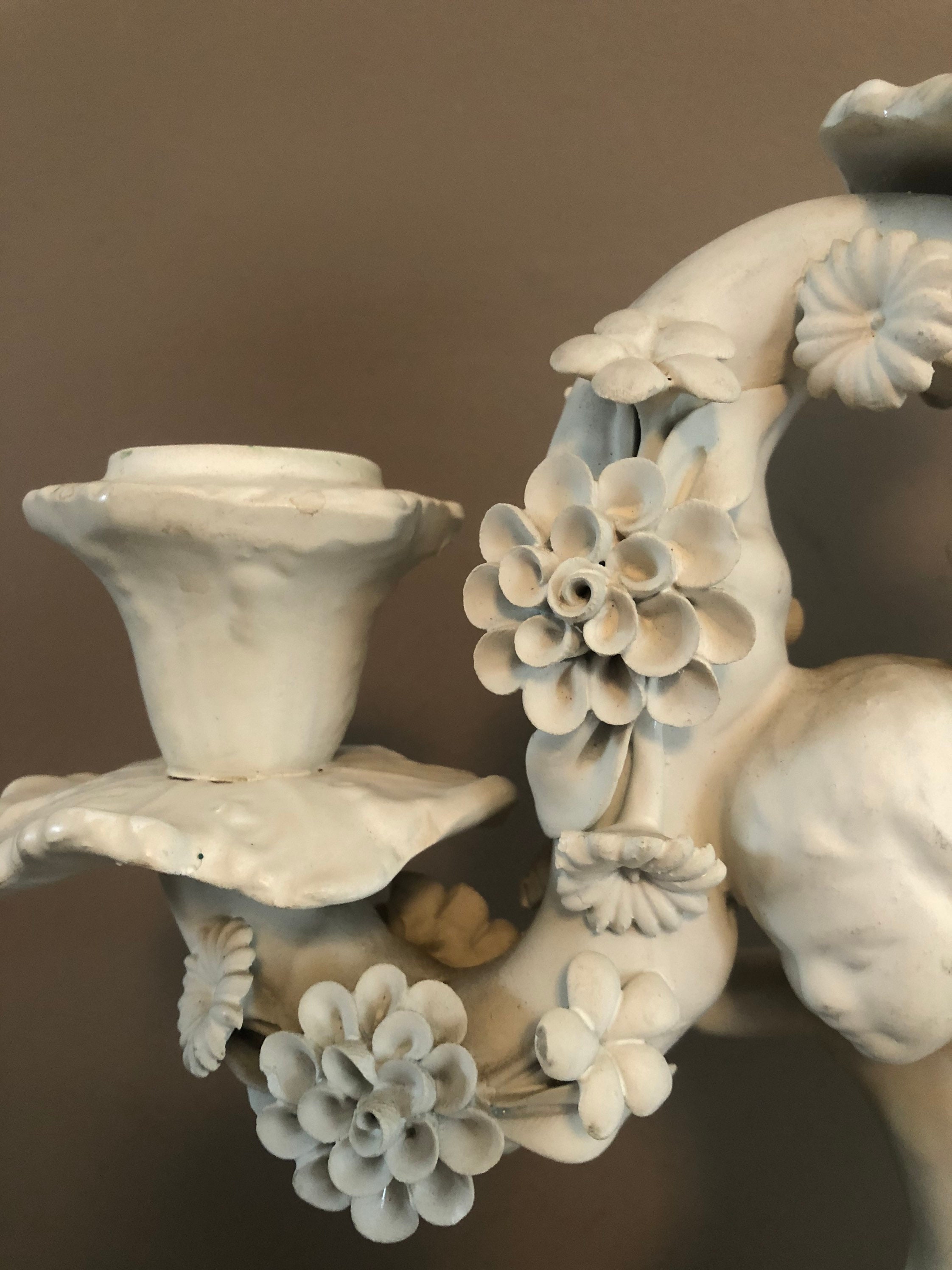 Vintage Italian White Carved Chalkware Candelabra Cherub Torchiere 3 ...