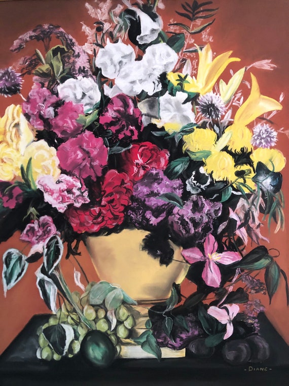 Vintage 60s Bold Original Pastel Drawing Flower Still Life - Etsy