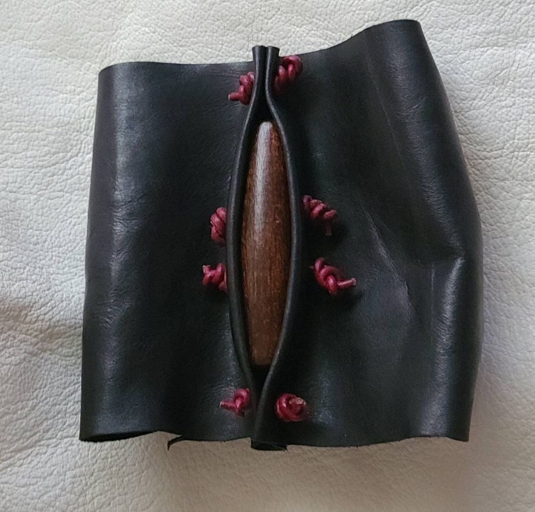 Handmade Leather Bracelet, With Large Wood Button and Leather Strings ...