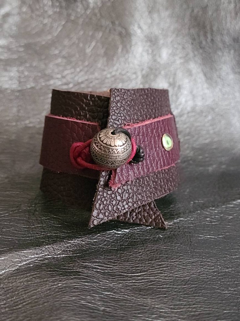 Handmade Leather Bracelet, With Leather Strings and Metal Nugget ...