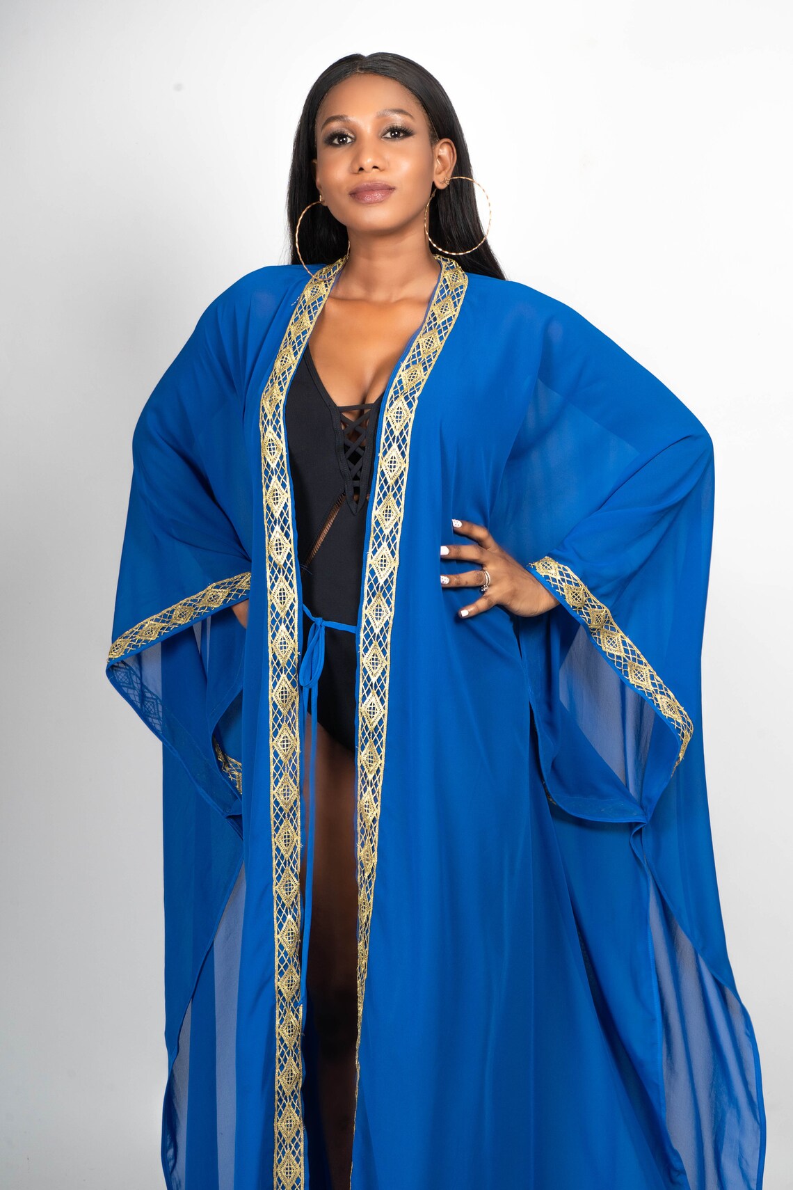 Blue Kimono With Gold Trims. Beach Cover Up. Kimono Caftan. - Etsy UK