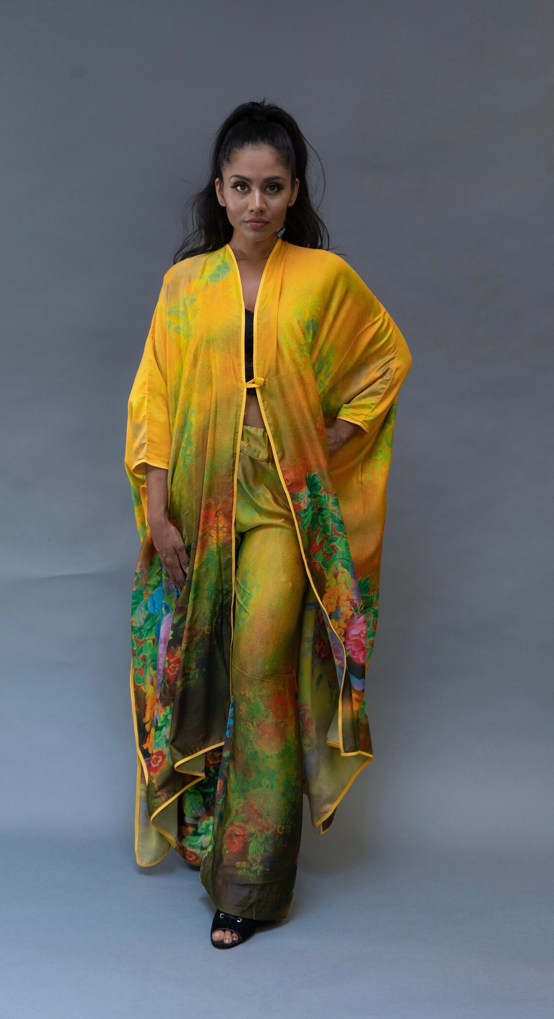 Two Piece Kaftan Set: Floral Palazzo Pants, Lightweight Fabric - Etsy
