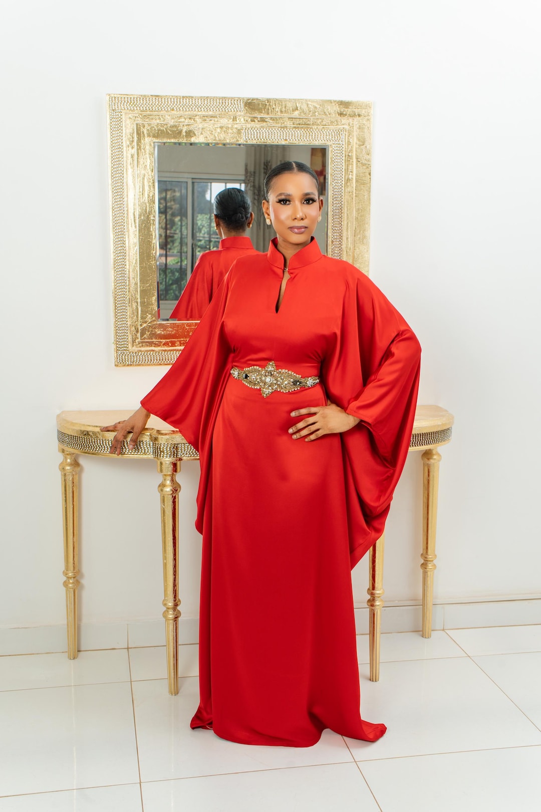 Red Luxury Beaded Kaftan Abaya Dress - Etsy