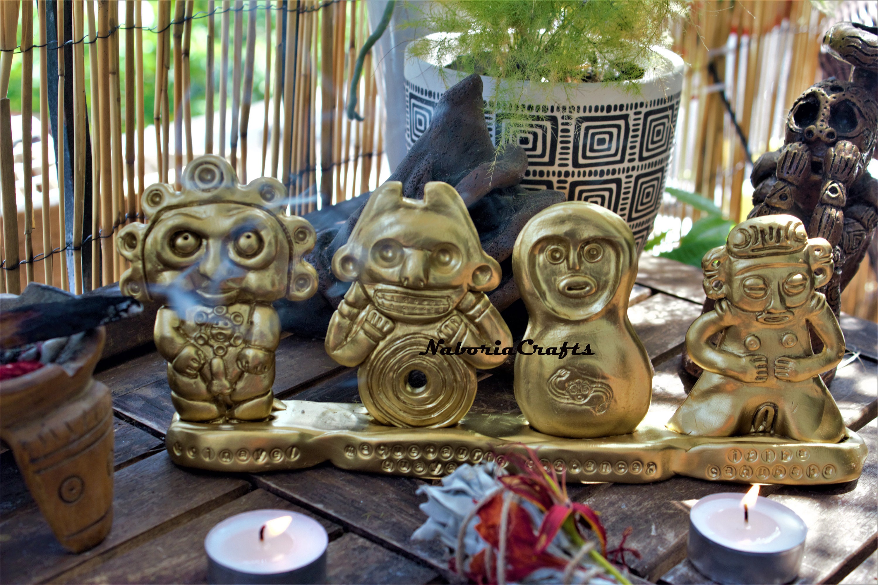 Metallic Gold Color Taino Art Sculptures Cemis Set of 4 with | Etsy