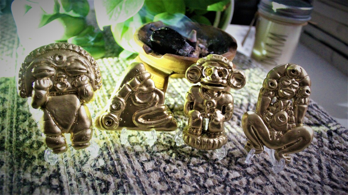 Metallic Gold Color Taino Art Sculptures Cemis Set of 4 - Etsy