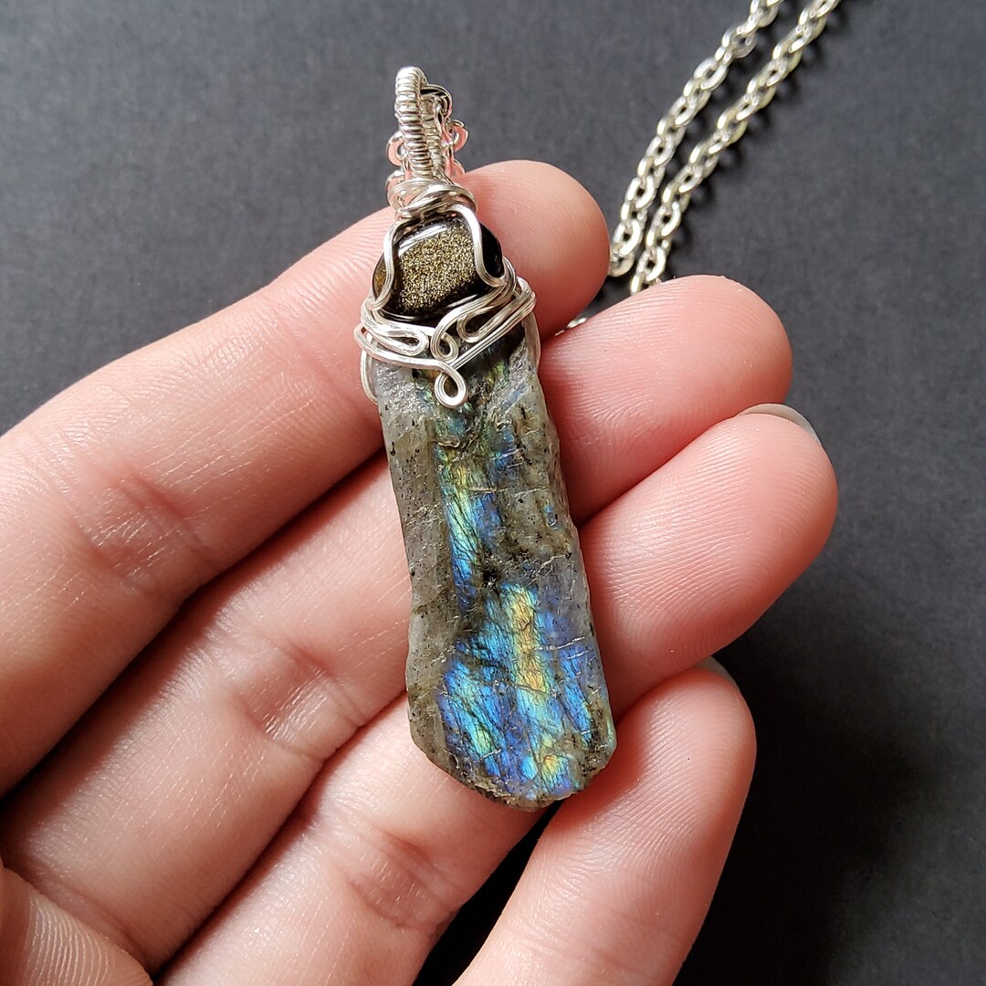 Raw Labradorite and Gold Sheen Obsidian Silver Talismanic Necklace - Etsy