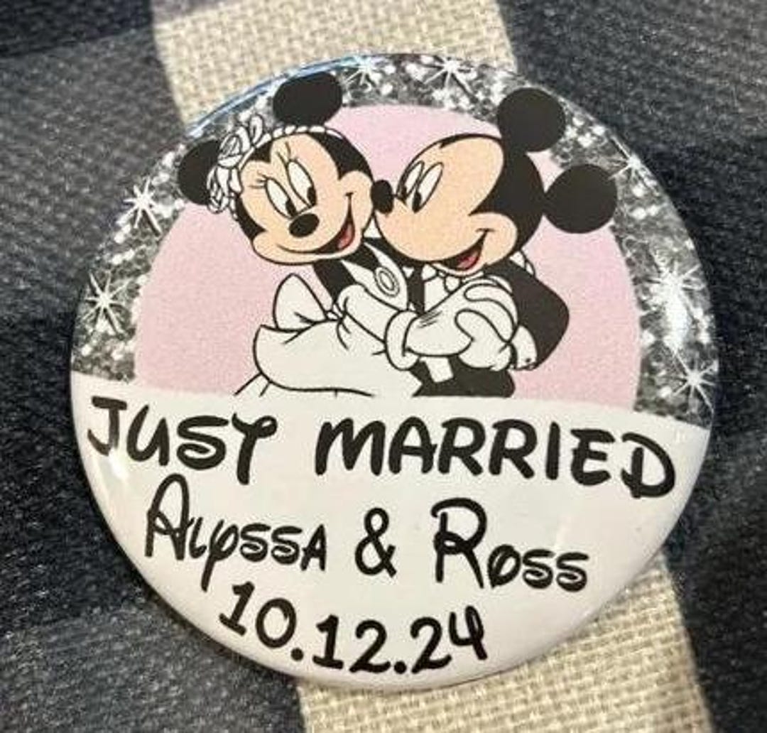 Mickey Minnie Just Married Buttons-disney Wedding Buttons-disney ...