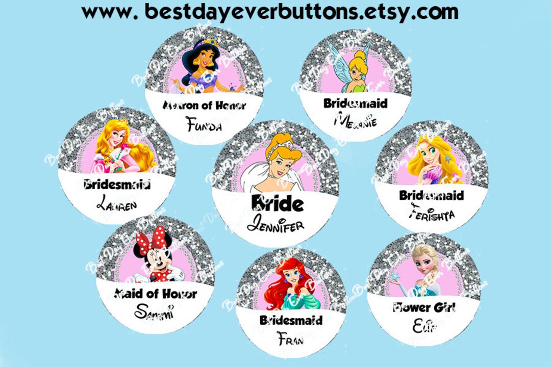 Disney Bridal Buttons-princess Wedding Buttons-disney Bridesmaid ...