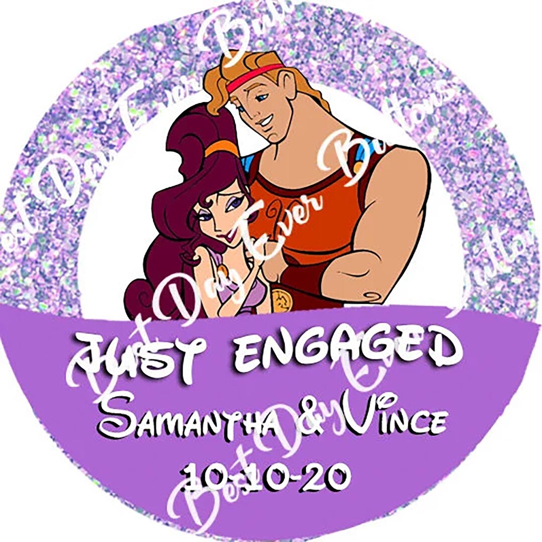Megara and Hercules Disney Just Engaged Buttons-disney Just Engaged ...