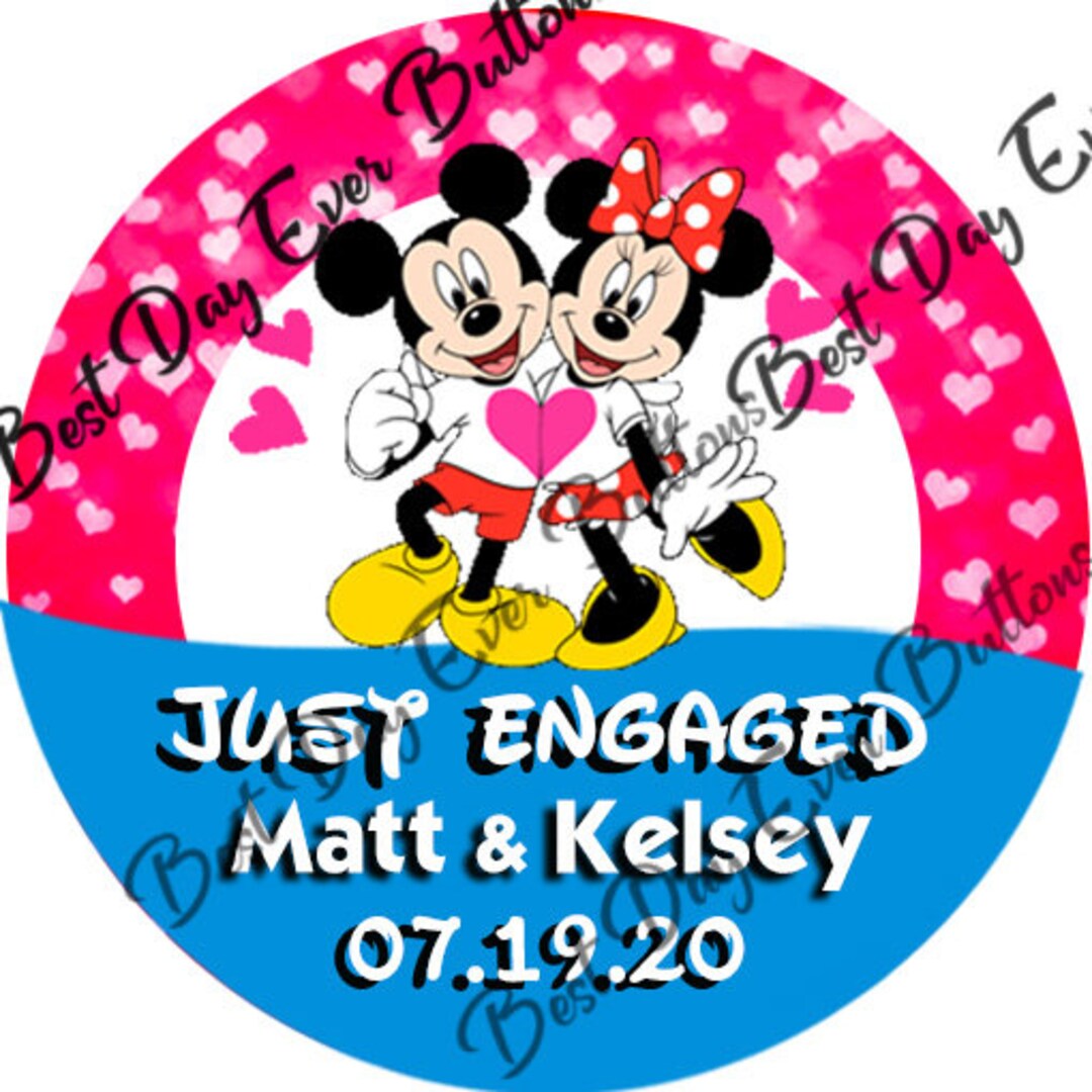 Mickey Minnie Just Engaged Buttons-disney Just Engaged - Etsy