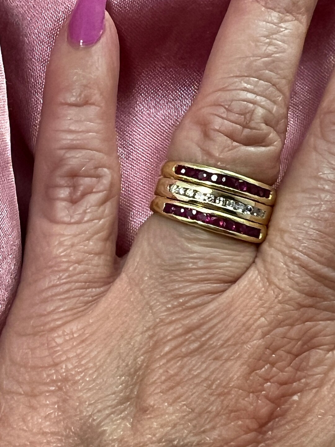 Vintage 18K Gold Ring With Channel Set Rubies and Diamonds. - Etsy