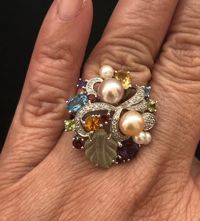 14K Gold, Multi-gemstone Ring - Etsy