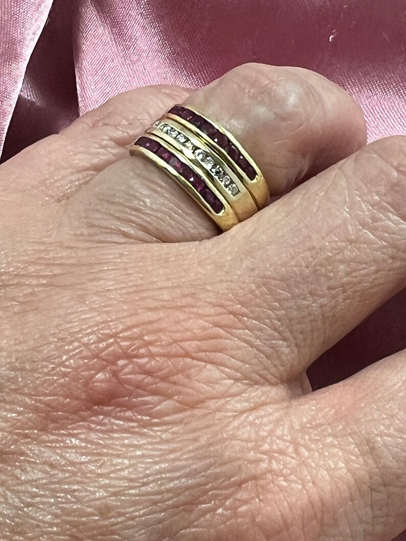 Vintage 18K Gold Ring With Channel Set Rubies and Diamonds. - Etsy