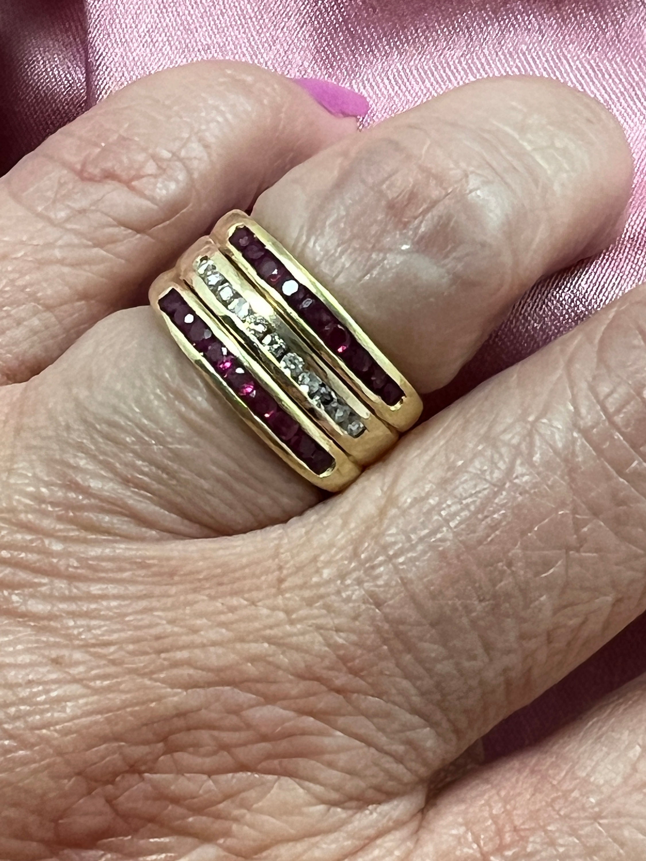 Vintage 18K Gold Ring With Channel Set Rubies and Diamonds. - Etsy