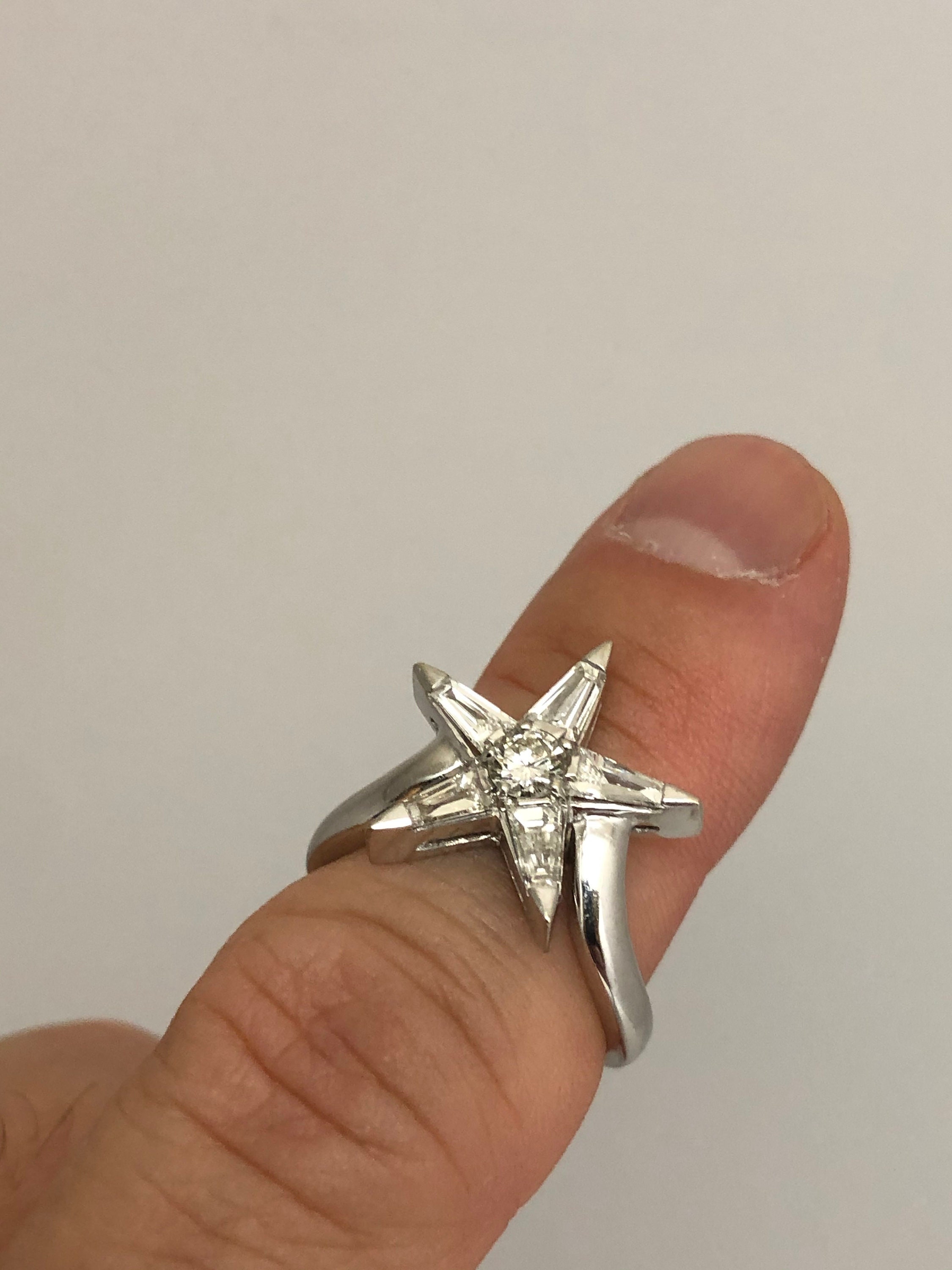 14K White Gold Star Ring With Approximately 0.75 Ct Diamonds - Etsy