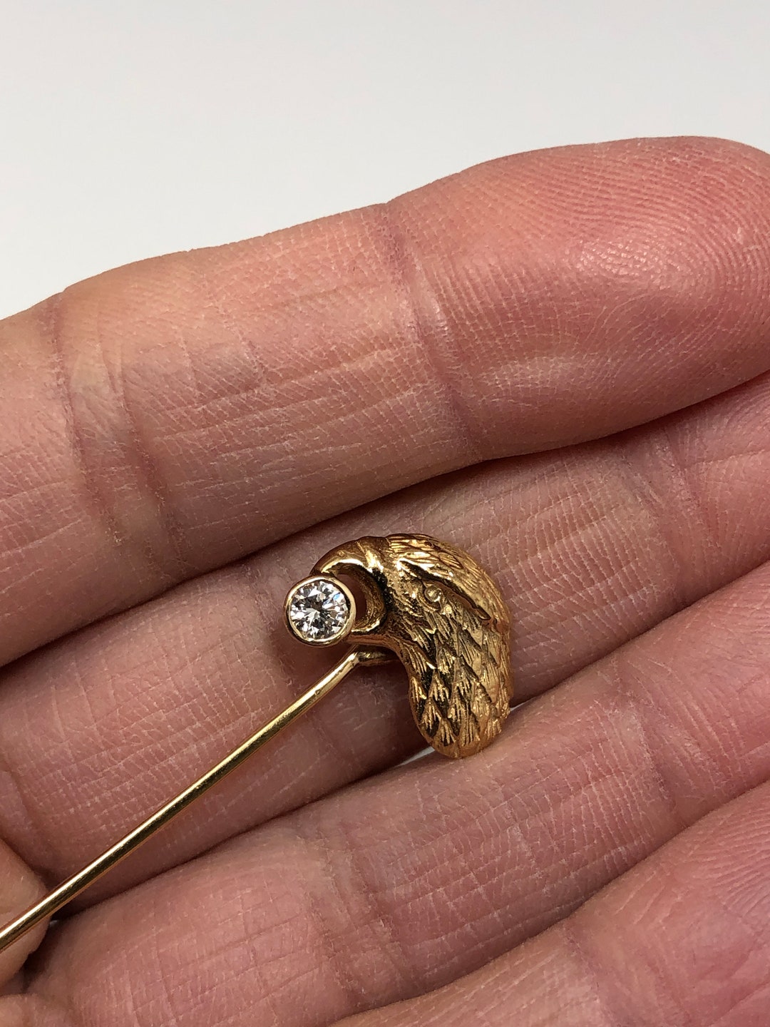 Vintage 14K Gold Eagle Stick Pin With Approximately 0.1 Ct Diamond - Etsy