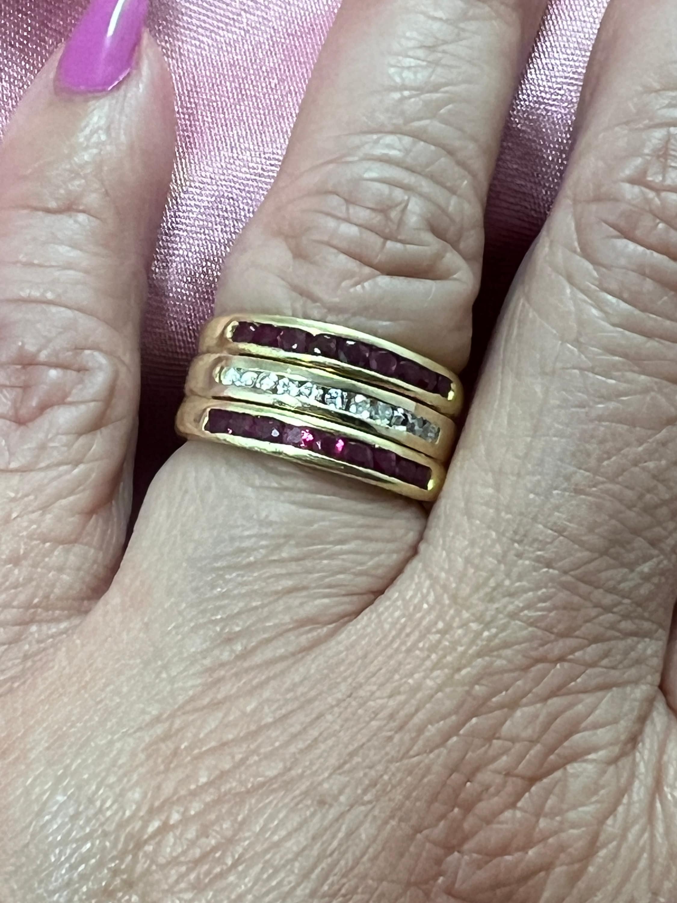 Vintage 18K Gold Ring With Channel Set Rubies and Diamonds. - Etsy