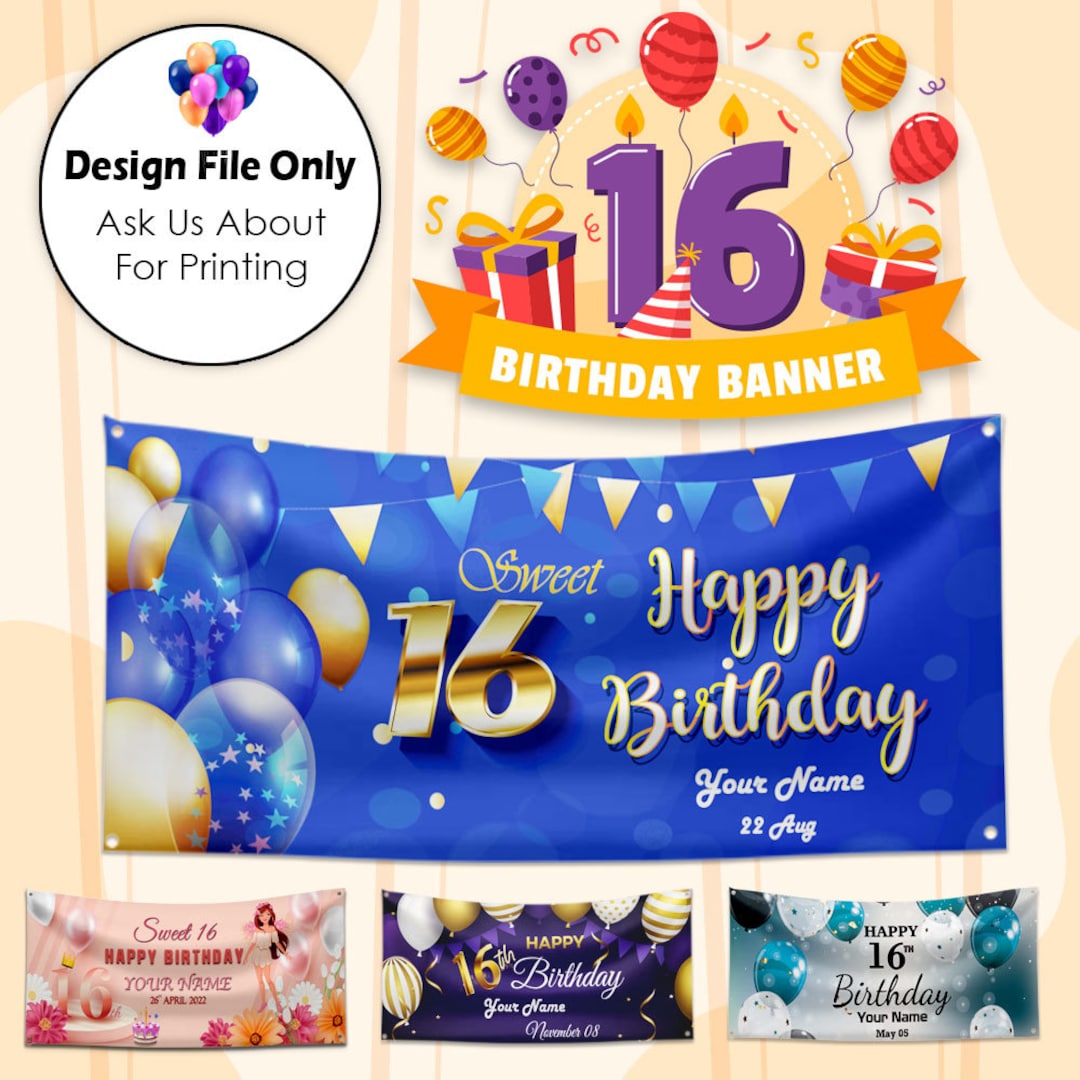 Personalized 16 Birthday Banner_ Custom Birthday Banner With Picture ...
