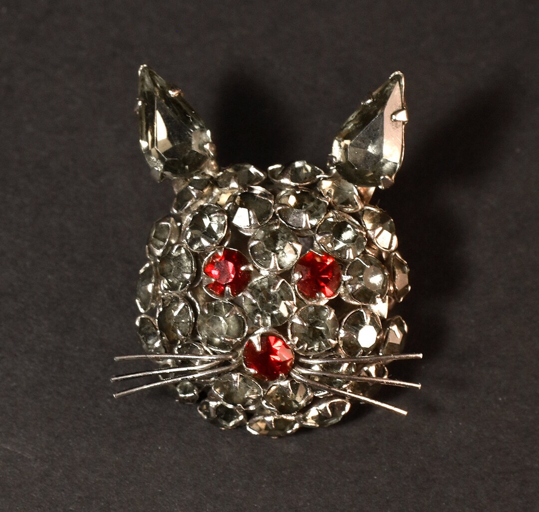 Vintage La Rel Rhinestone Cat Face Brooch - Etsy