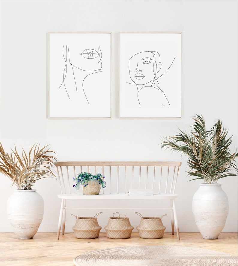 Set of 2 One Line Drawing Wall Art Woman Face Art Boho Wall - Etsy Canada