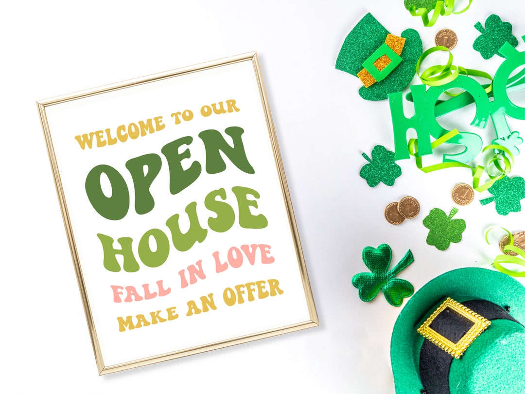 Retro St. Patrick's Day Open House Sign, St. Patrick's Day Open House ...